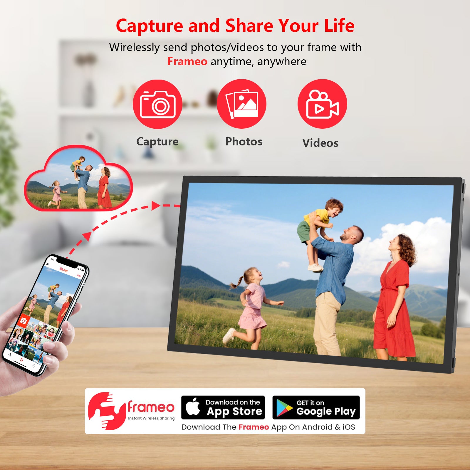 21.5" Large Frameo Digital Photo Frame, 64GB WiFi Digital Picture Fram ...